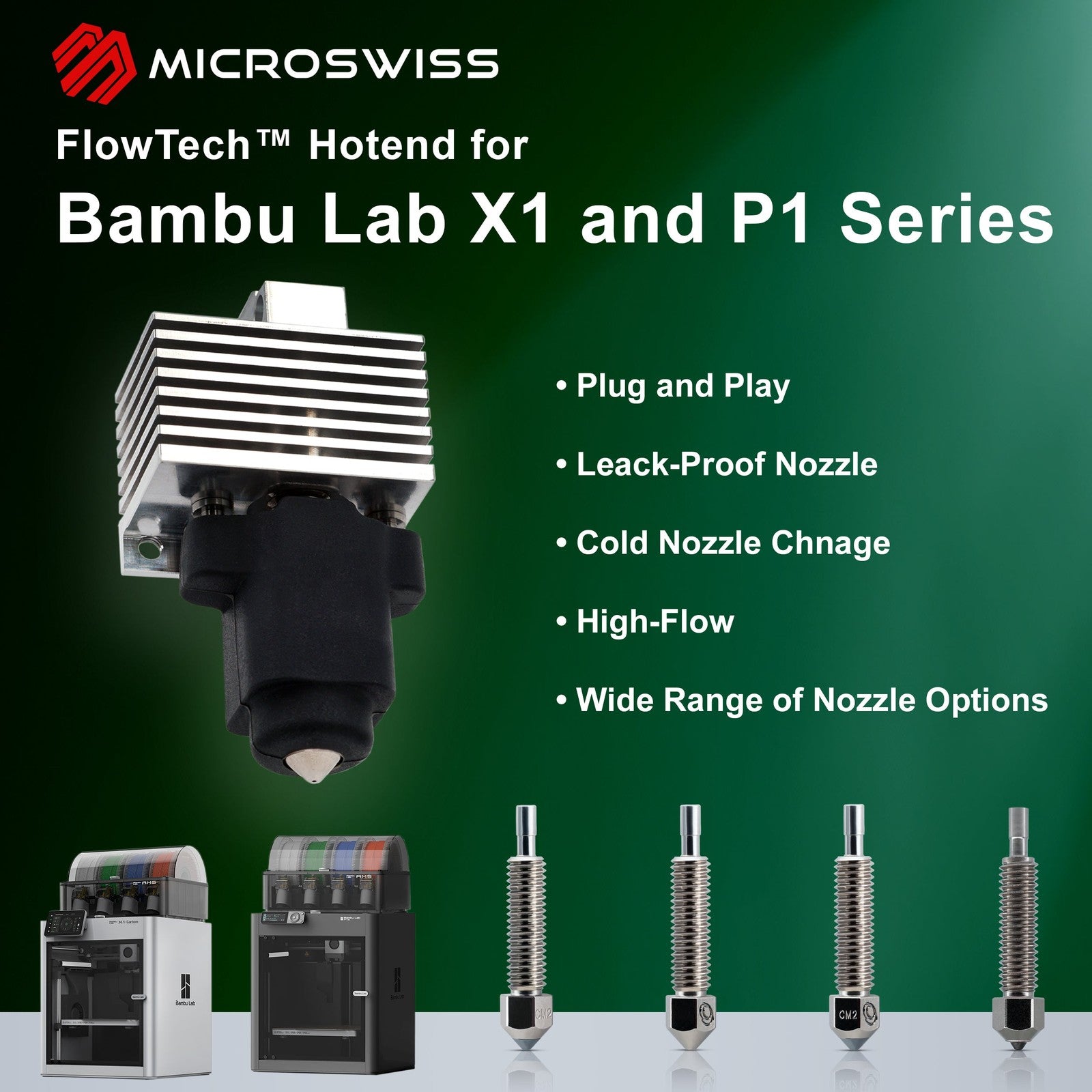 Microswiss FlowTech Hotend Bambu Lab X1/X1C - CM2 - Hartspitze - Stand – 3ddruckboss
